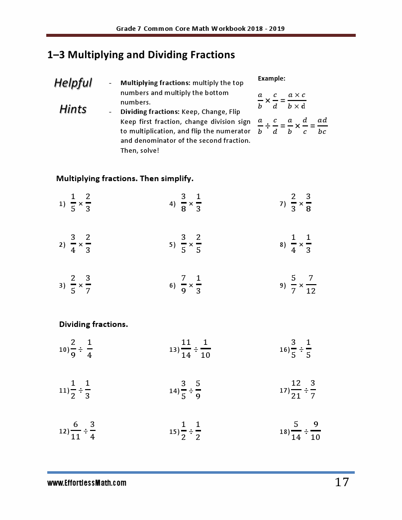 Grade 7 Common Core Mathematics Workbook 2018-2019: A Comprehensive ...