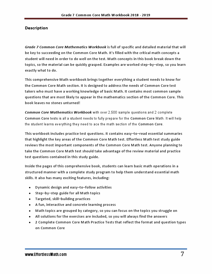 Grade 7 Common Core Mathematics Workbook 2018-2019: A Comprehensive ...