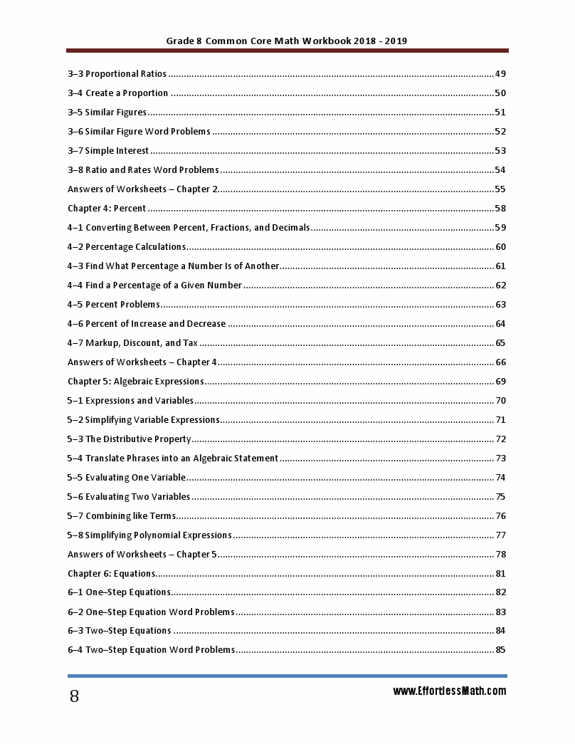 Grade 8 Common Core Mathematics Workbook 2018-2019: A Comprehensive ...