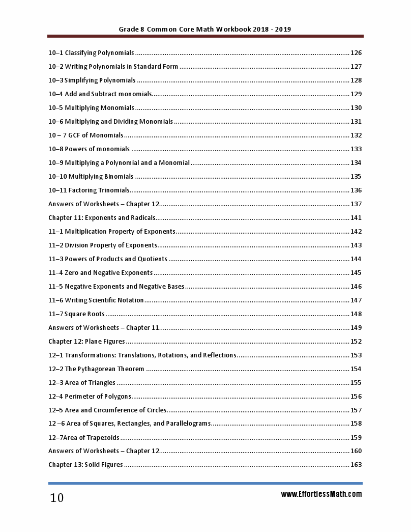 Grade 8 Common Core Mathematics Workbook 2018-2019: A Comprehensive ...