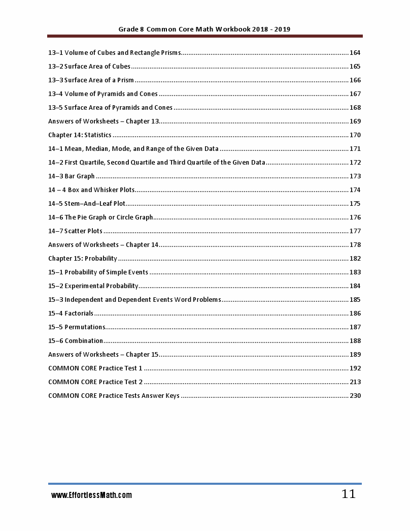 Grade 8 Common Core Mathematics Workbook 2018-2019: A Comprehensive ...