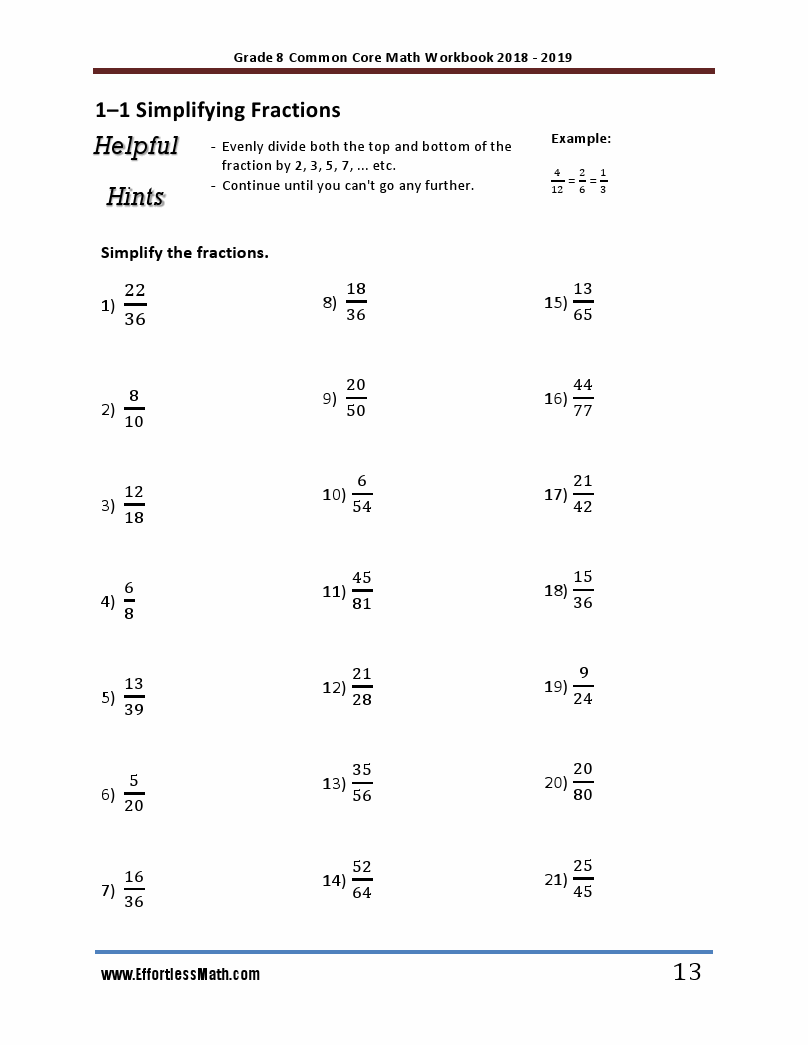 Grade 8 Common Core Mathematics Workbook 2018-2019: A Comprehensive ...