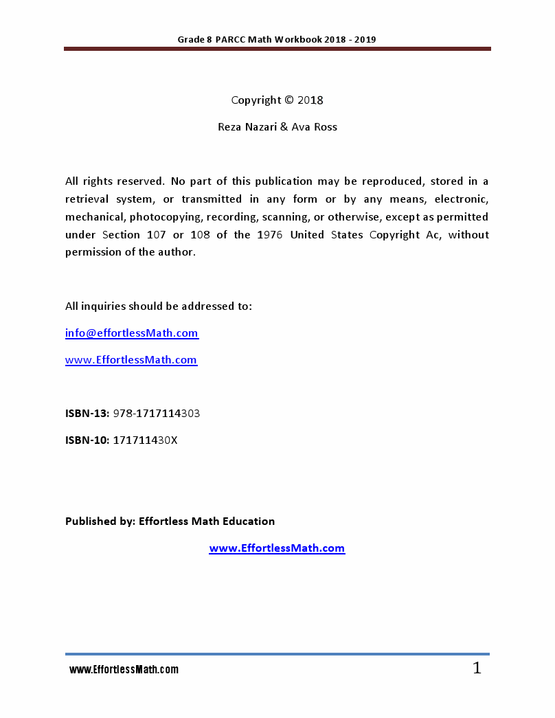 Grade 8 PARCC Mathematics Workbook 2018 – 2019: A Comprehensive Review ...