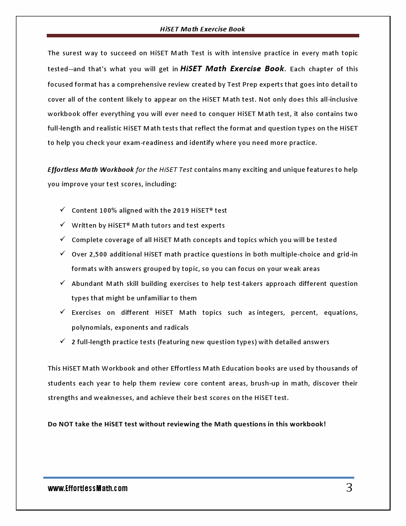 HiSET Math Exercise Book: Student Workbook and Two Realistic HiSET Math ...