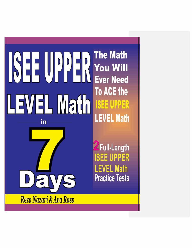 ISEE Upper Level Math in 7 Days: Step-By-Step Guide to Preparing for ...