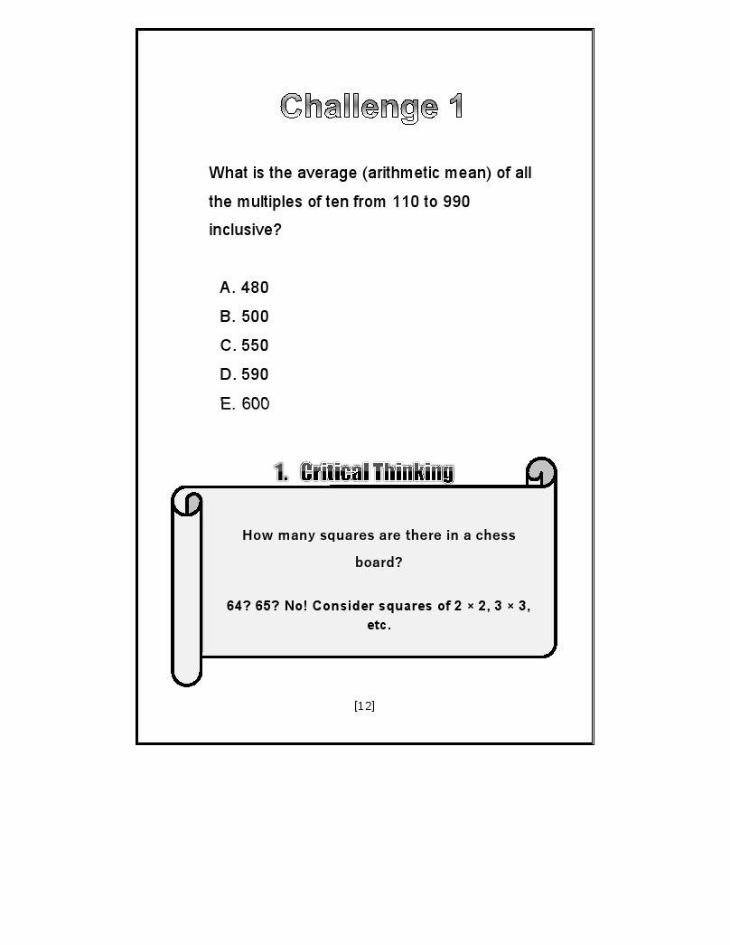 Math and Critical Thinking Challenges: For the Middle and High School ...