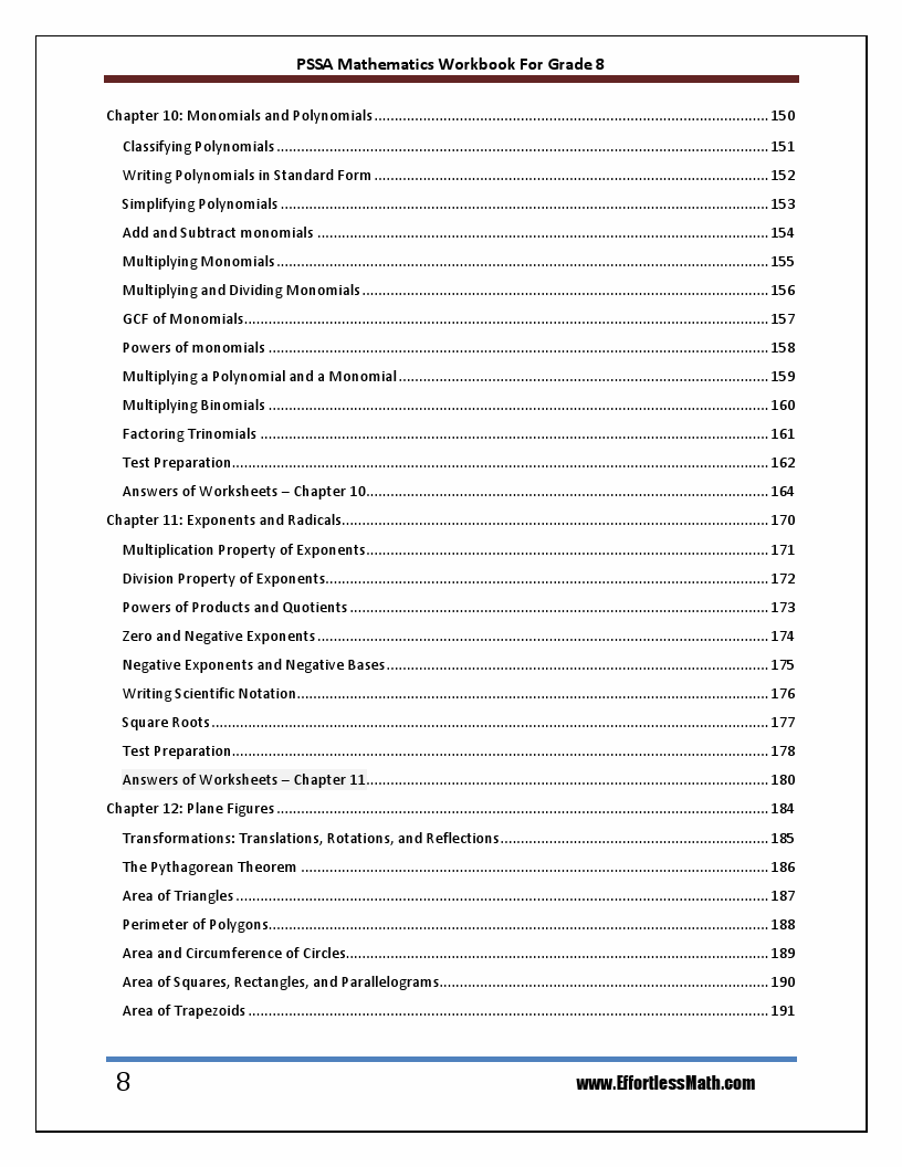 PSSA Mathematics Workbook For Grade 8: Step-By-Step Guide to Preparing ...