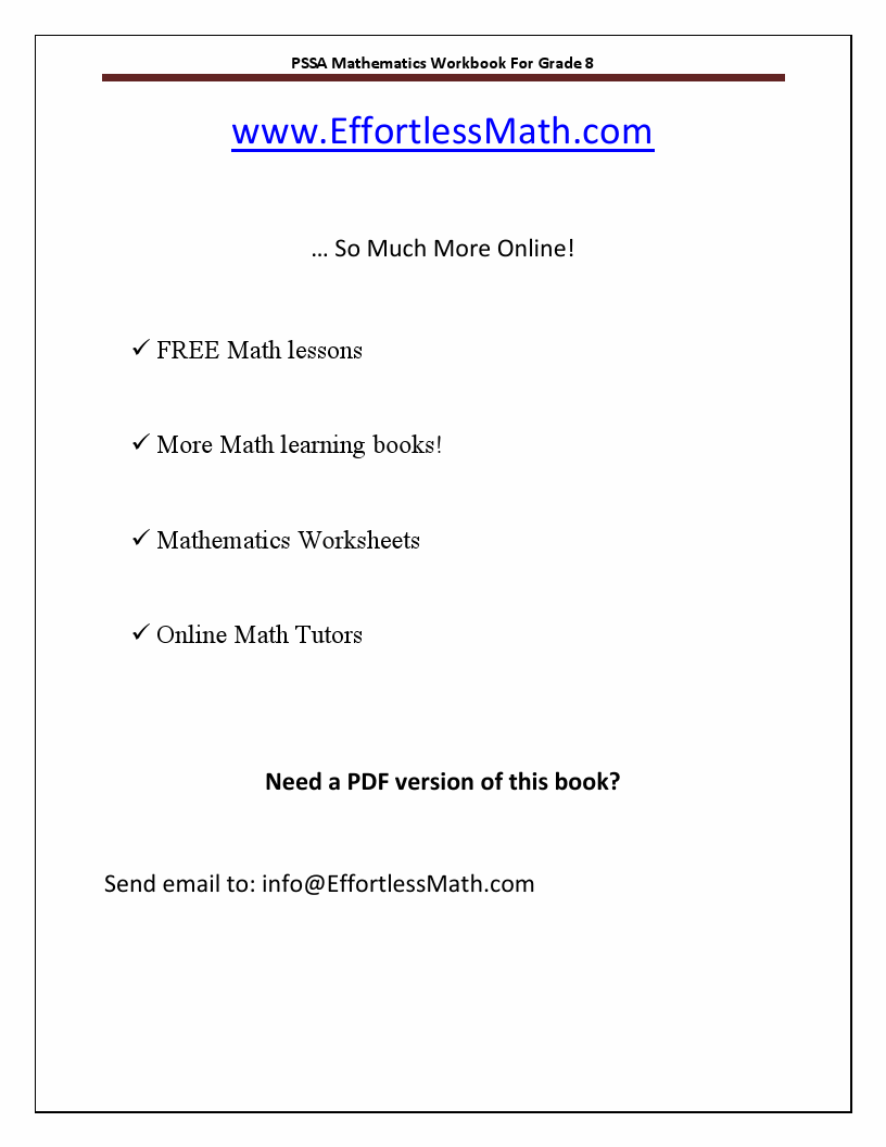 PSSA Mathematics Workbook For Grade 8: Step-By-Step Guide to Preparing ...