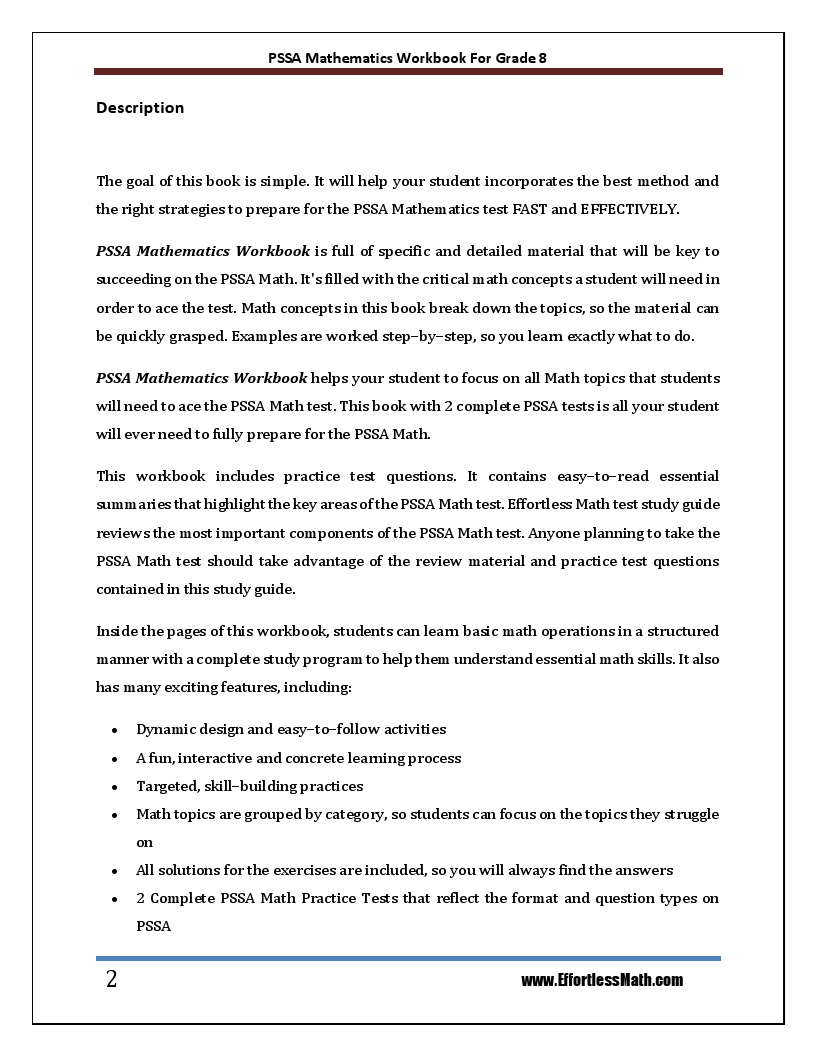 PSSA Mathematics Workbook For Grade 8: Step-By-Step Guide to Preparing ...