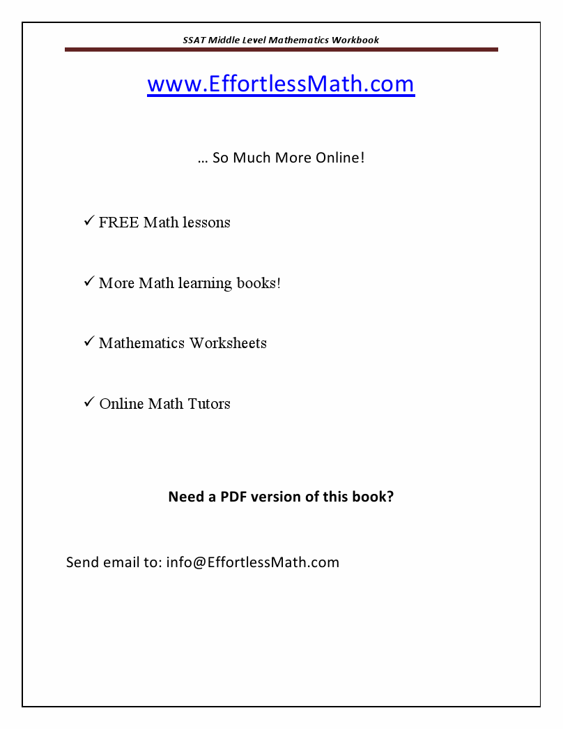 SSAT Middle Level Mathematics Workbook 2018 - 2019: A Comprehensive ...