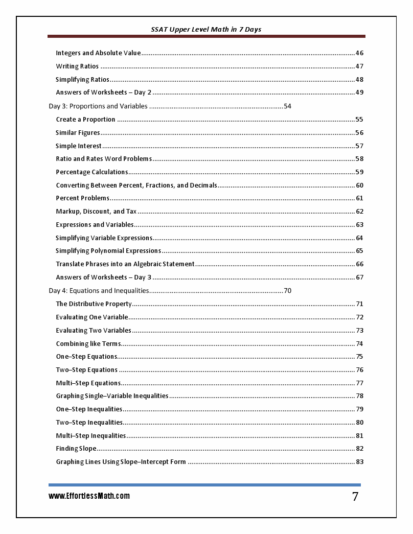 SSAT UPPER LEVEL Math in 7 Days: Step-By-Step Guide to Preparing for ...