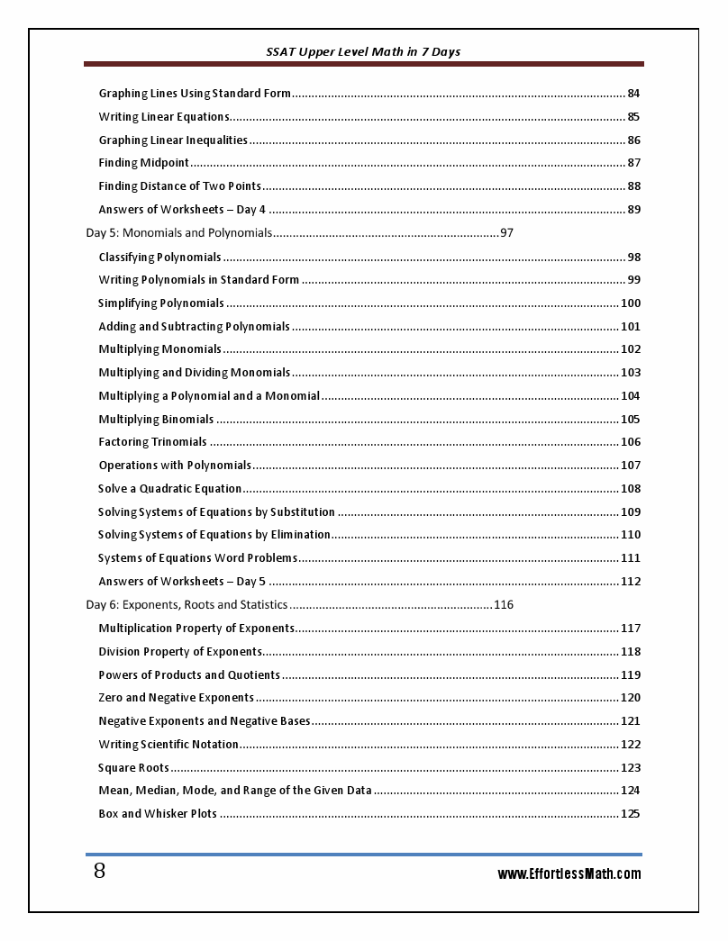 SSAT UPPER LEVEL Math in 7 Days: Step-By-Step Guide to Preparing for ...