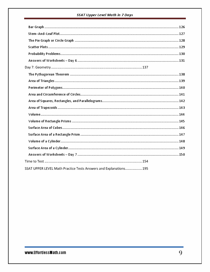 SSAT UPPER LEVEL Math in 7 Days: Step-By-Step Guide to Preparing for ...