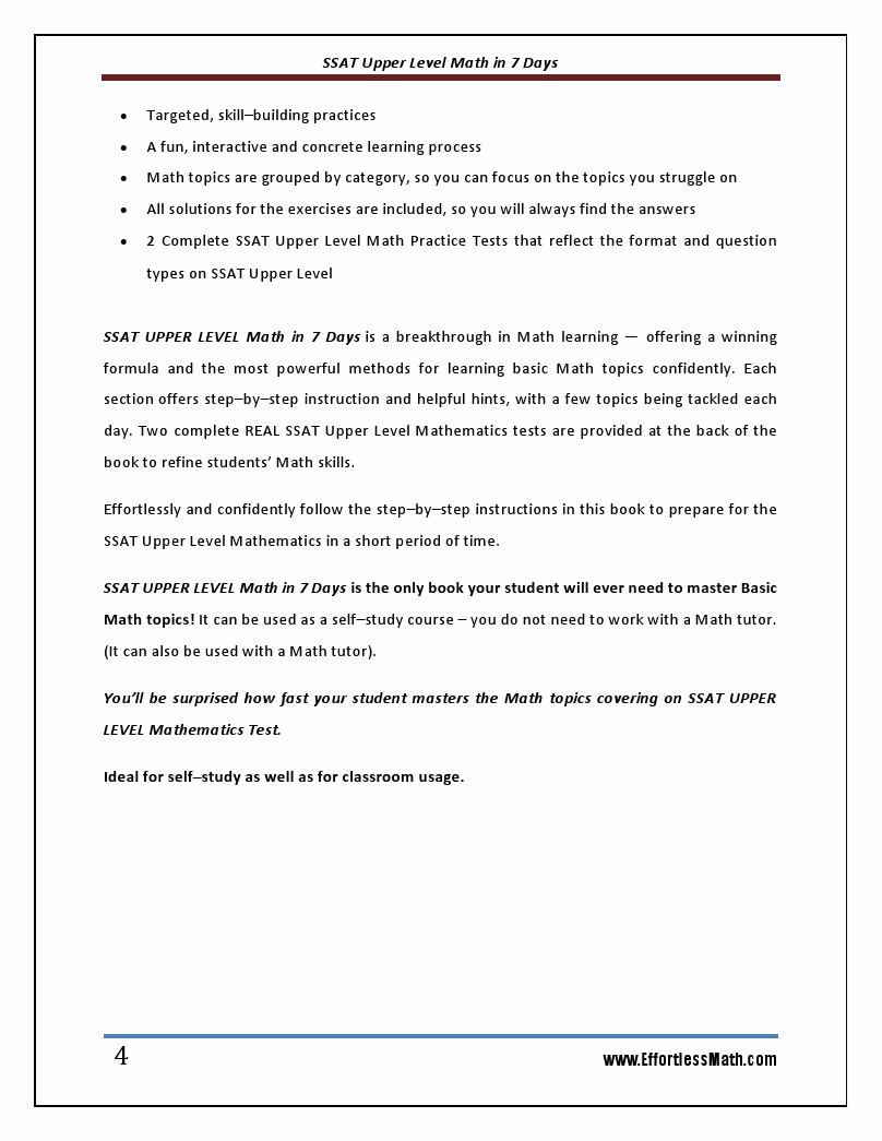SSAT UPPER LEVEL Math in 7 Days: Step-By-Step Guide to Preparing for ...