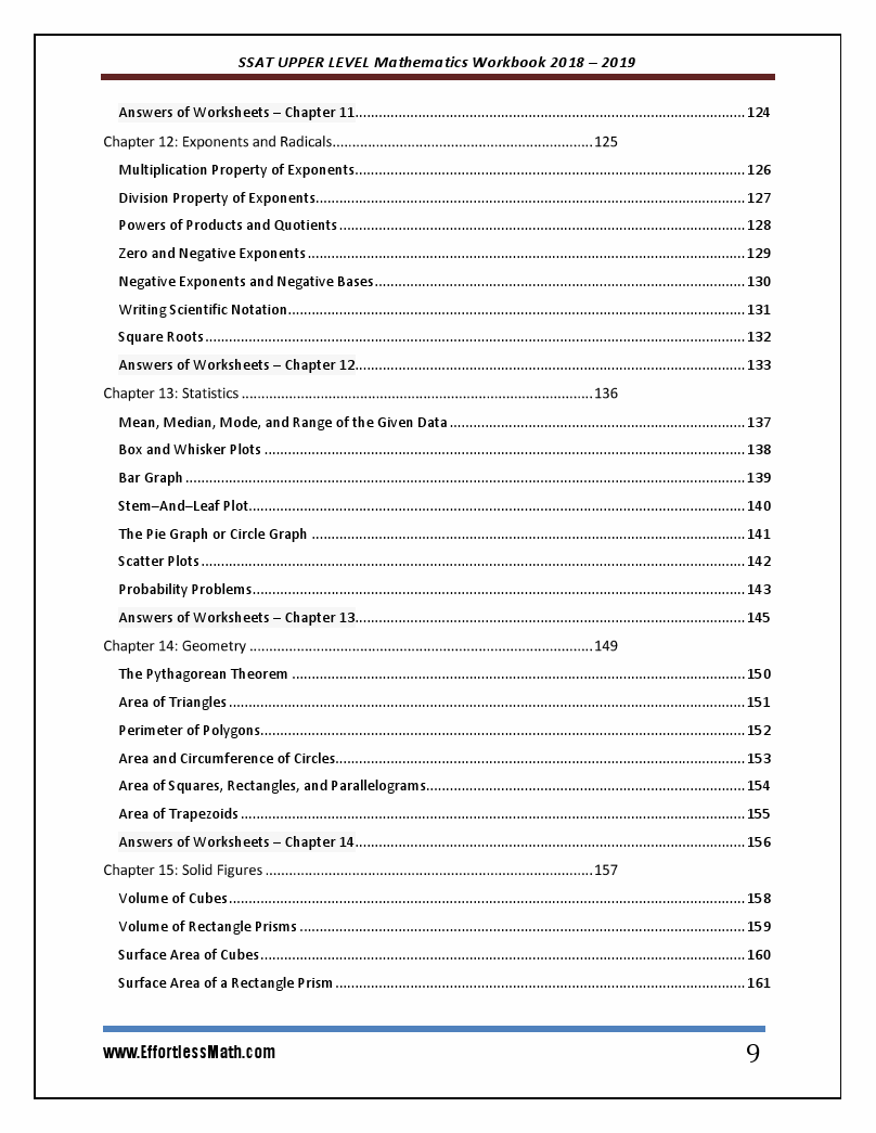 SSAT UPPER LEVEL Mathematics Workbook 2018 – 2019: A Comprehensive ...