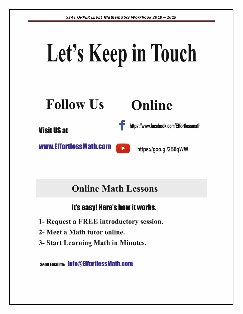 SSAT UPPER LEVEL Mathematics Workbook 2018 – 2019: A Comprehensive ...