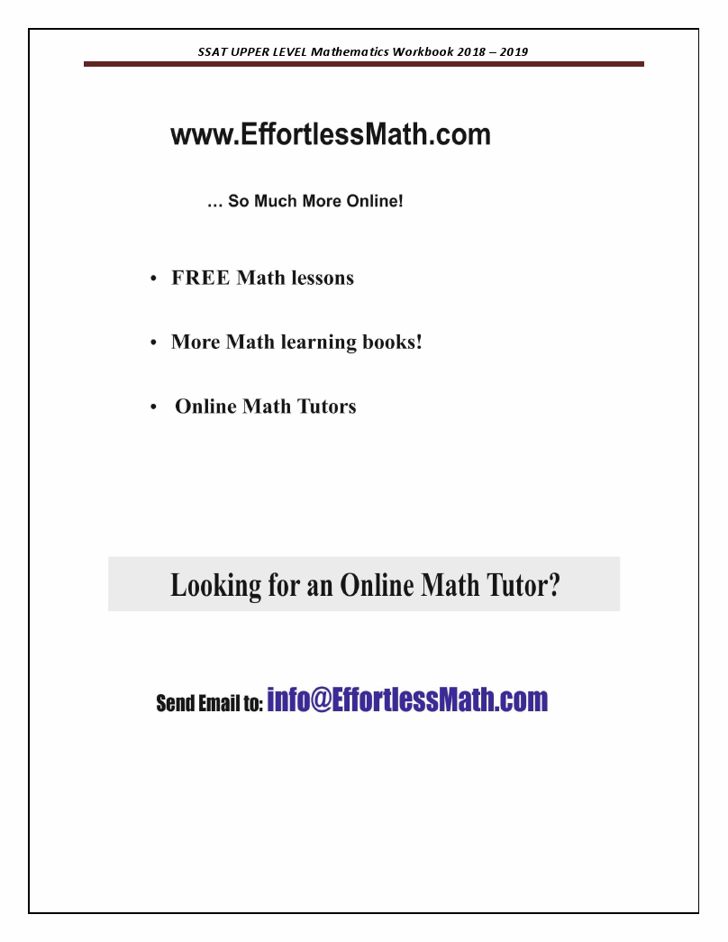 SSAT UPPER LEVEL Mathematics Workbook 2018 – 2019: A Comprehensive ...