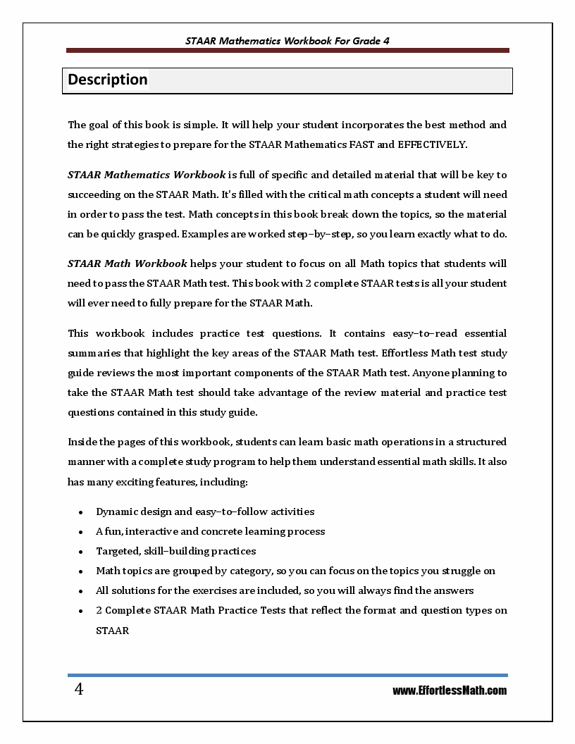 STAAR Mathematics Workbook For Grade 4: Step-By-Step Guide to Preparing ...