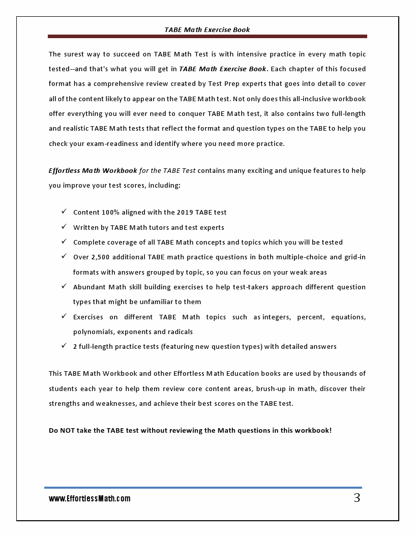 TABE Math Exercise Book: Student Workbook and Two Realistic TABE Math ...