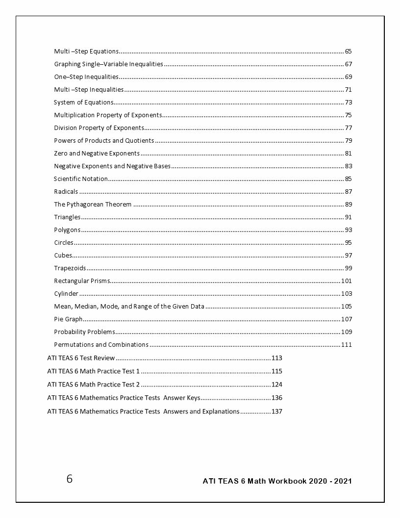 ATI TEAS 6 Math Workbook 2020 – 2021: The Most Comprehensive Review for ...