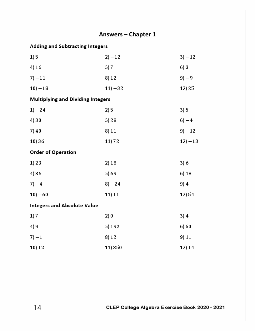 CLEP College Algebra Exercise Book 2020-2021: Student Workbook and Two ... CLEP College Algebra Exercise Book 2020-2021: Student Workbook and Two ...