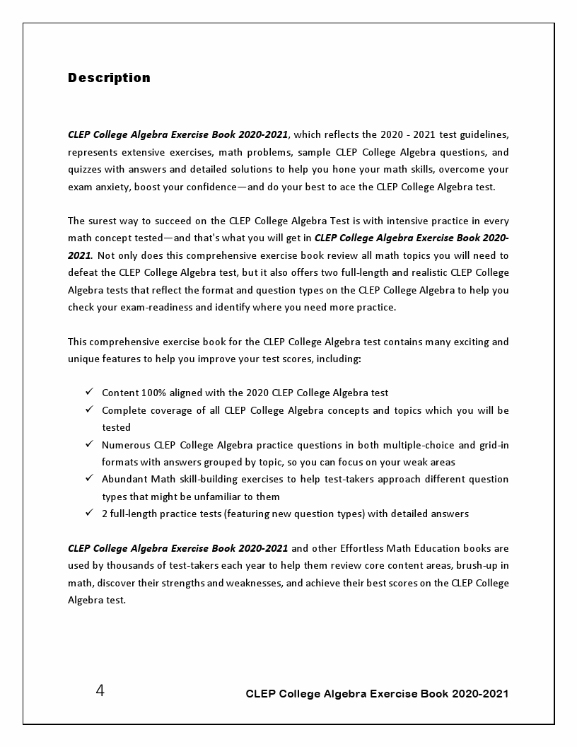 CLEP College Algebra Exercise Book 2020-2021: Student Workbook and Two ... CLEP College Algebra Exercise Book 2020-2021: Student Workbook and Two ...