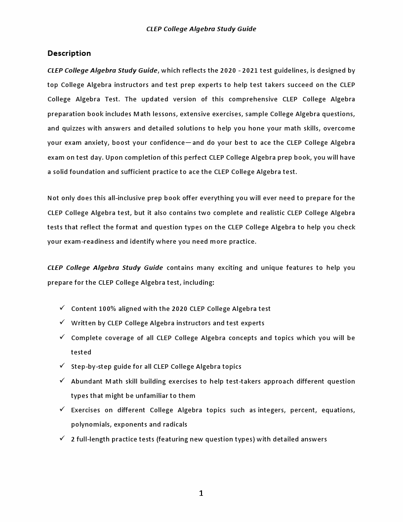 CLEP College Algebra Study Guide 2020 – 2021: A Comprehensive Review ...