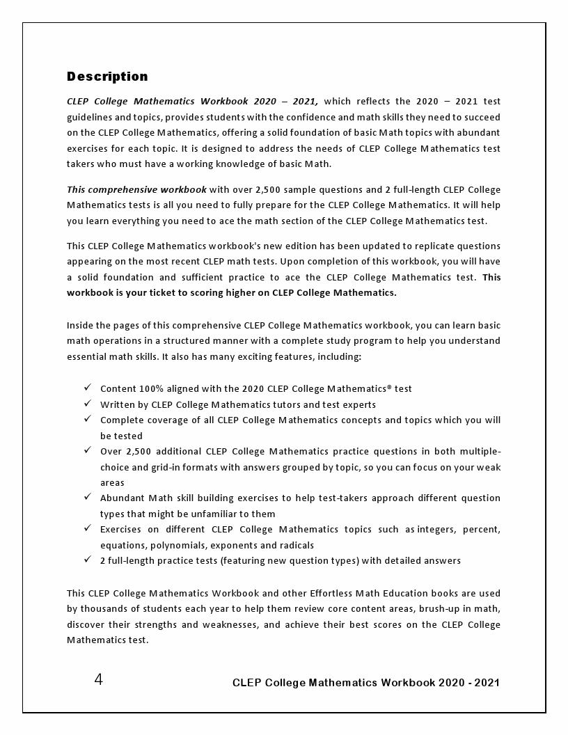 CLEP College Mathematics Workbook 2020 – 2021: The Most Comprehensive ...