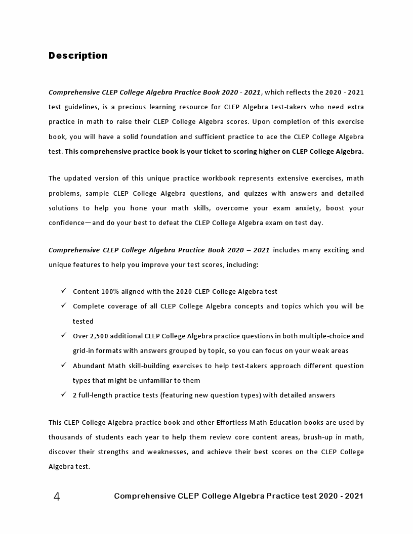 Comprehensive CLEP College Algebra Practice Book 2020 – 2021: Complete ...