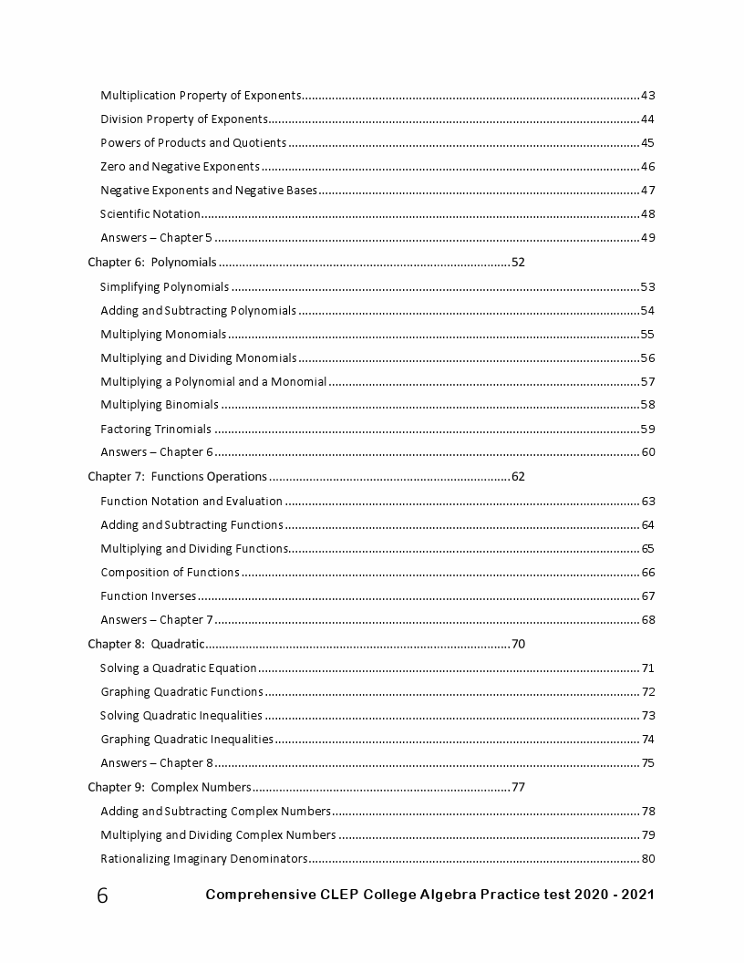 Comprehensive CLEP College Algebra Practice Book 2020 – 2021: Complete ...