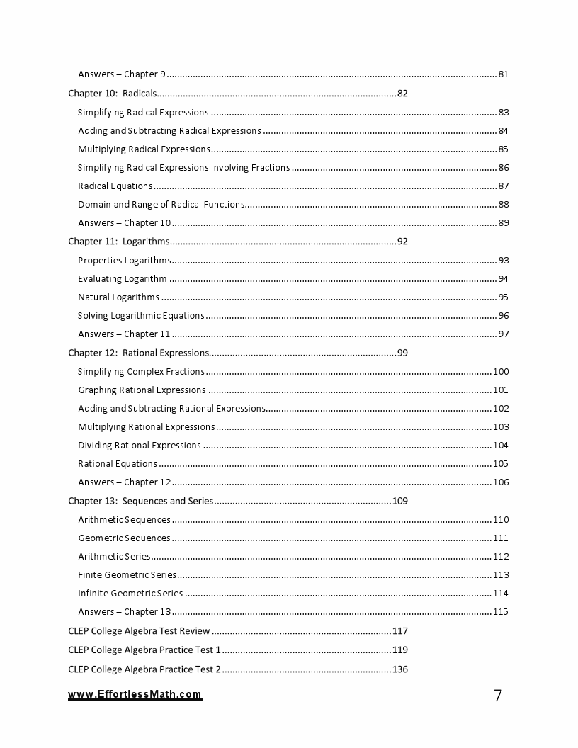 Comprehensive CLEP College Algebra Practice Book 2020 – 2021: Complete ...