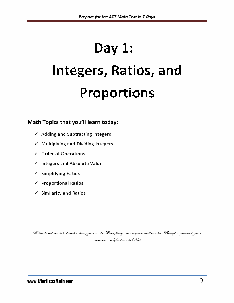Prepare for the ACT Math Test in 7 Days: A Quick Study Guide with Two ...