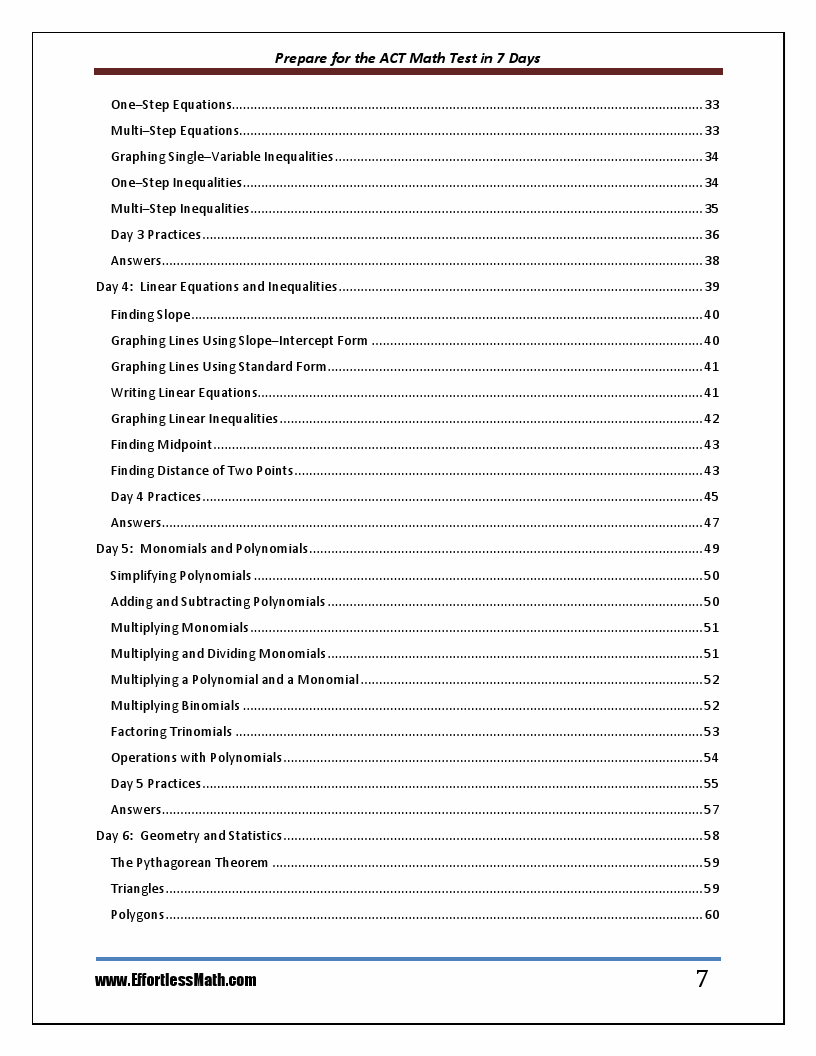 Prepare for the ACT Math Test in 7 Days: A Quick Study Guide with Two ...