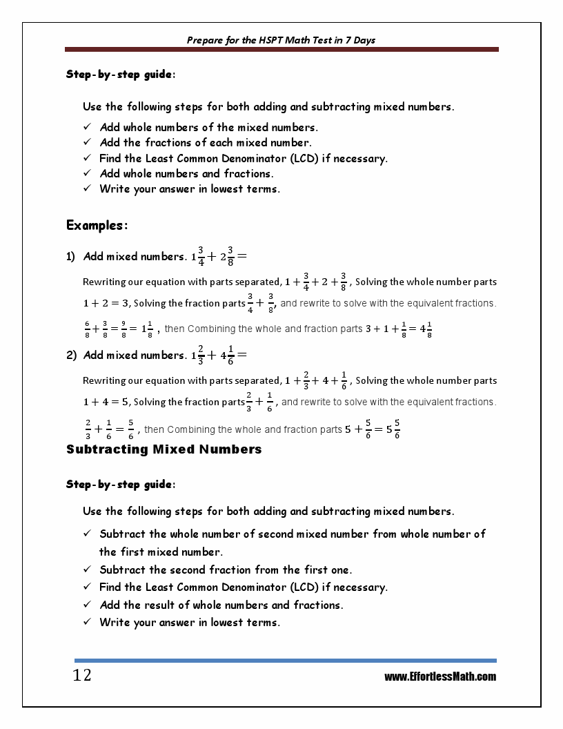 Prepare for the HSPT Math Test in 7 Days: A Quick Study Guide with Two ...