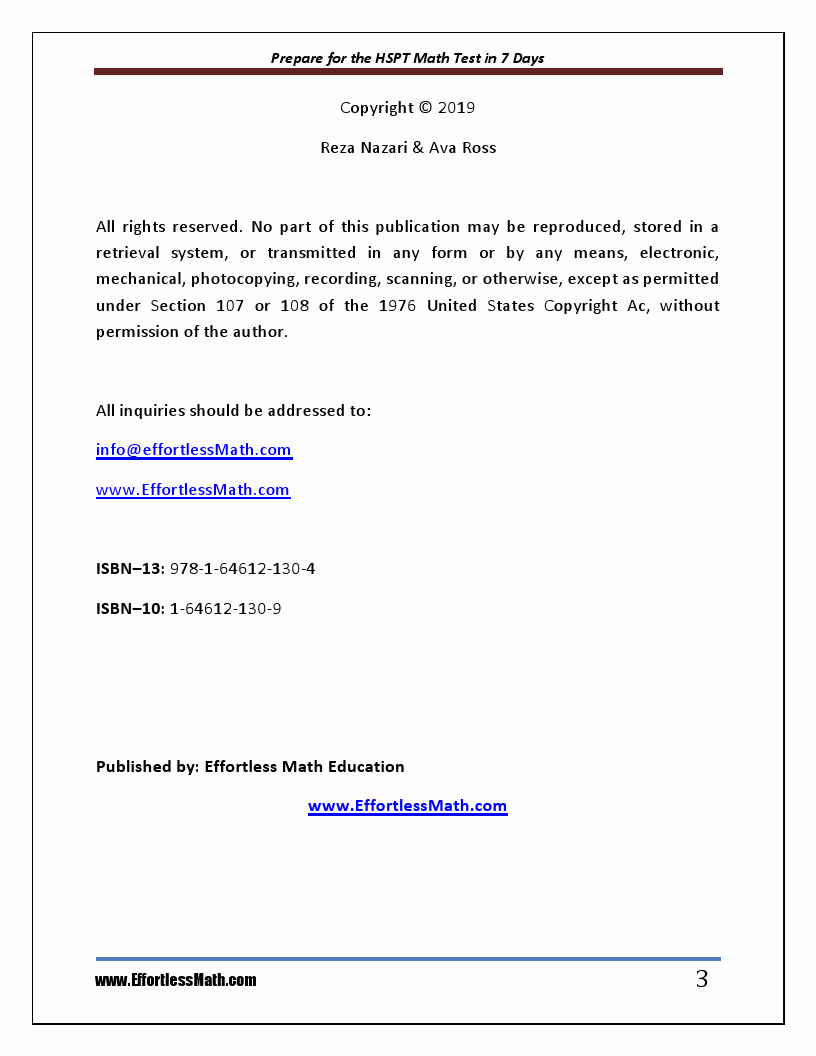 Prepare for the HSPT Math Test in 7 Days: A Quick Study Guide with Two ...