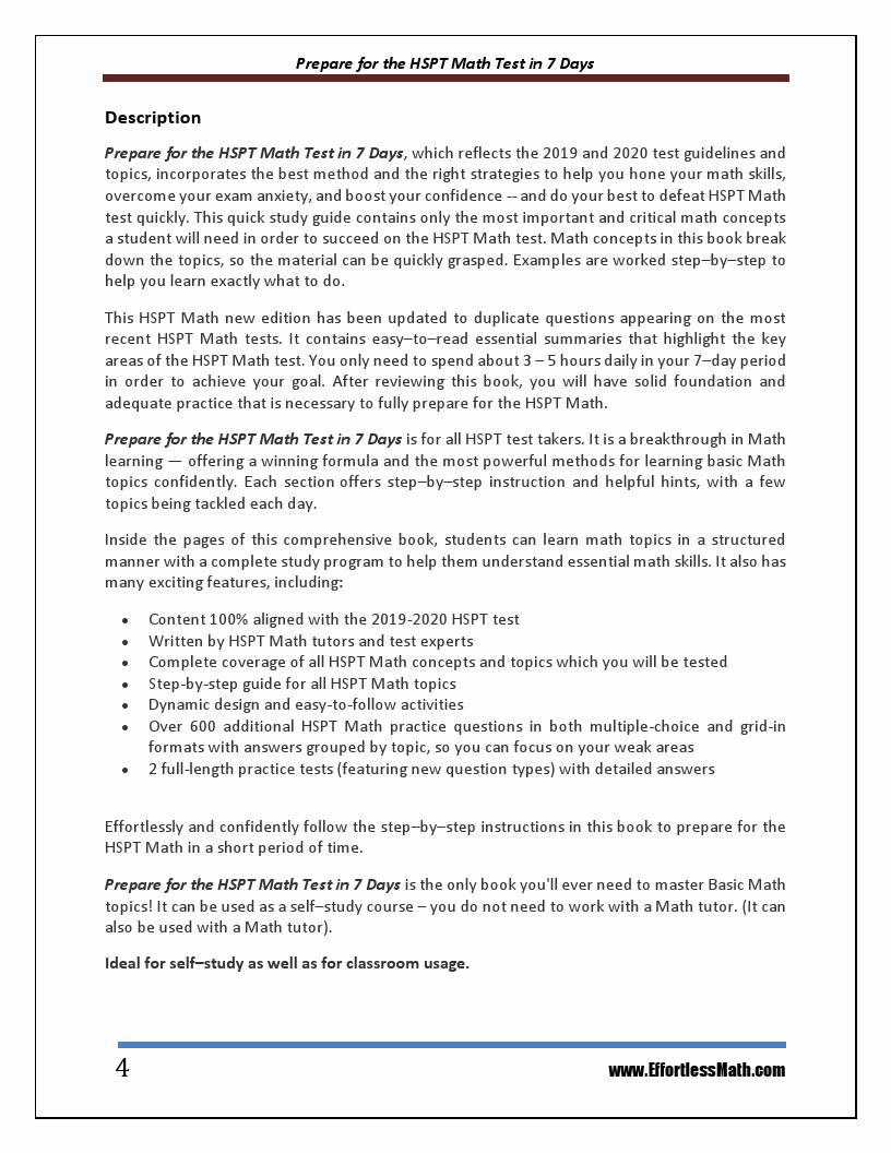 Prepare for the HSPT Math Test in 7 Days: A Quick Study Guide with Two ...