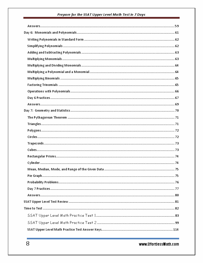 Prepare for the SSAT Upper Level Math Test in 7 Days: A Quick Study ...