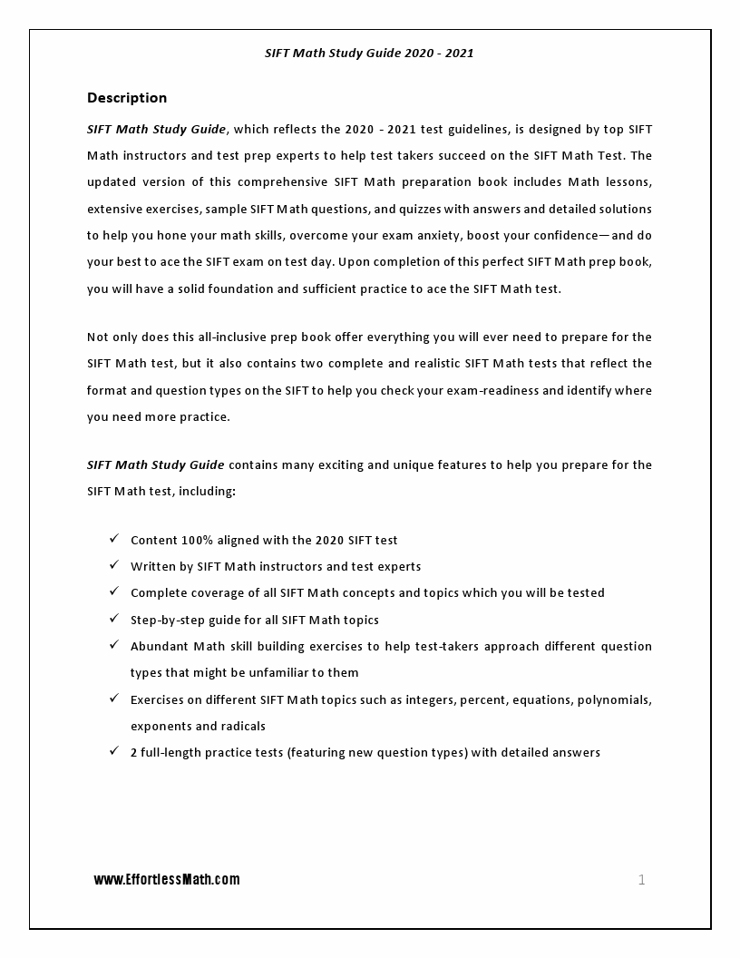 SIFT Math Study Guide 2020 – 2021: A Comprehensive Review and Step-By ...