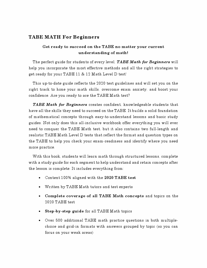 TABE Math for Beginners 2024: The Ultimate Step by Step Guide to ...