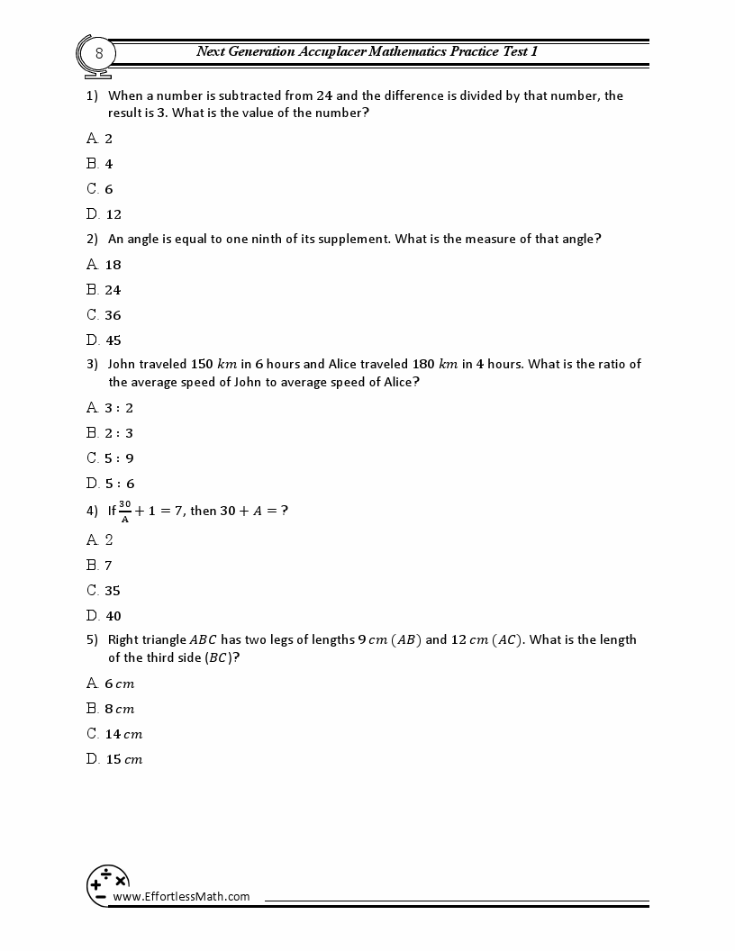 5 Accuplacer Math Practice Tests: Extra Practice to Help Achieve an ...