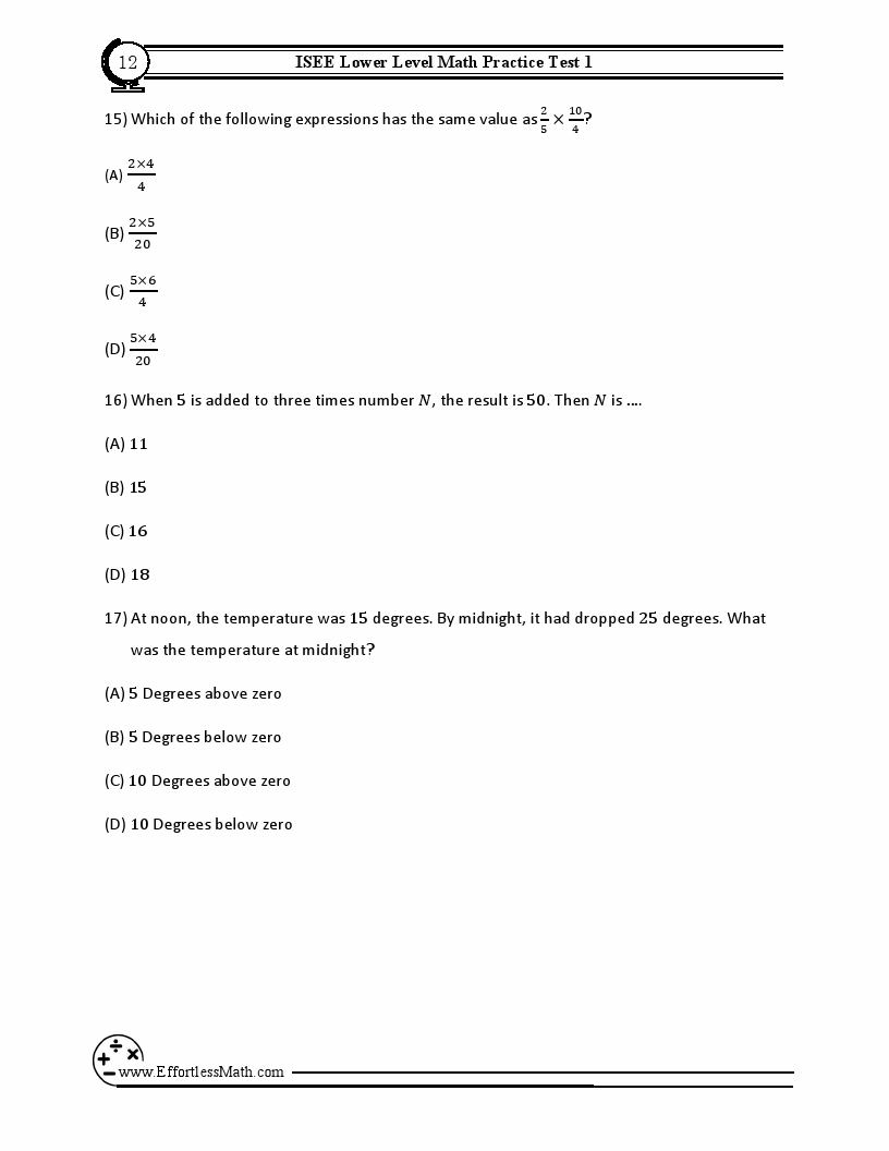 5 ISEE Lower Level Math Practice Tests: Extra Practice to Help Achieve ...