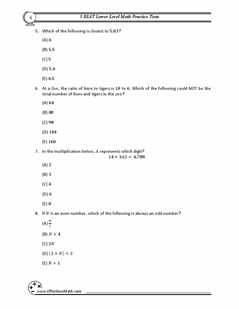 5 SSAT Lower Level Math Practice Tests: Extra Practice to Help Achieve ...