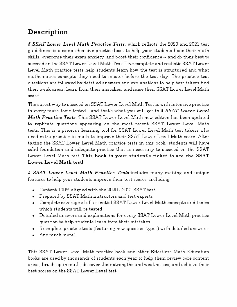 5 SSAT Lower Level Math Practice Tests: Extra Practice to Help Achieve ...