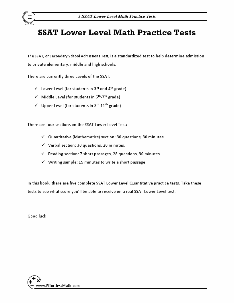 5 SSAT Lower Level Math Practice Tests: Extra Practice to Help Achieve ...