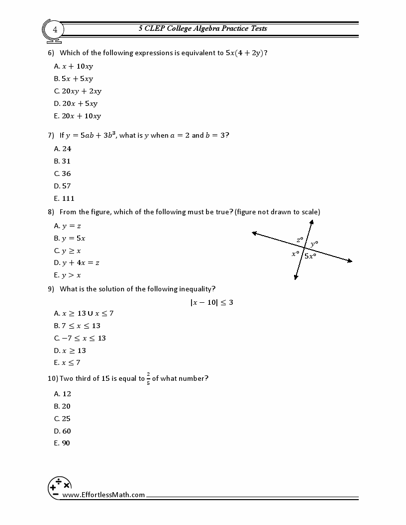 5 CLEP College Algebra Practice Tests: Extra Practice to Help Achieve ...
