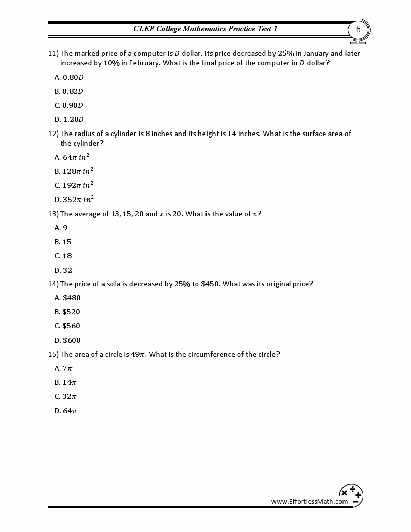 5 CLEP College Mathematics Practice Tests: Extra Practice to Help ...