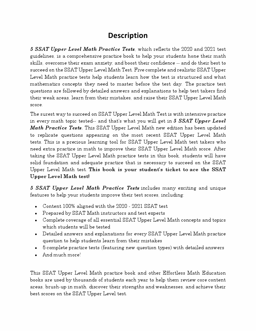 5 SSAT Upper Level Math Practice Tests: Extra Practice to Help Achieve ...