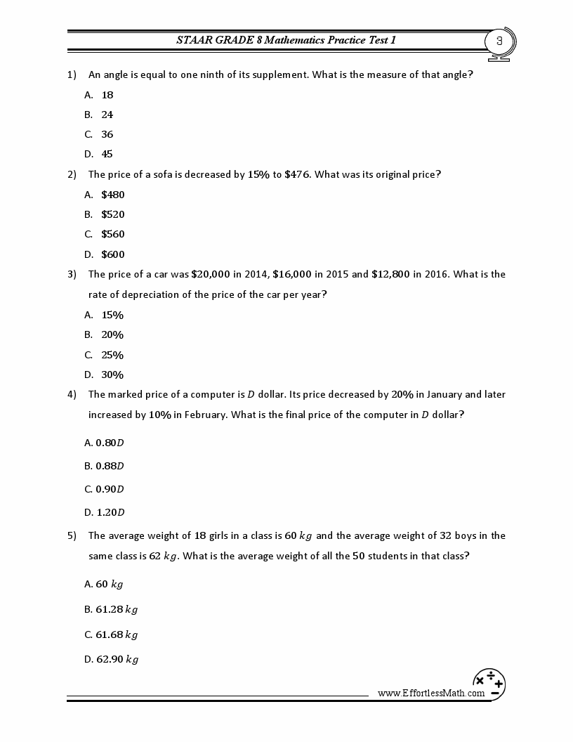 5 STAAR Grade 8 Math Practice Tests: Extra Practice to Help Achieve an ...