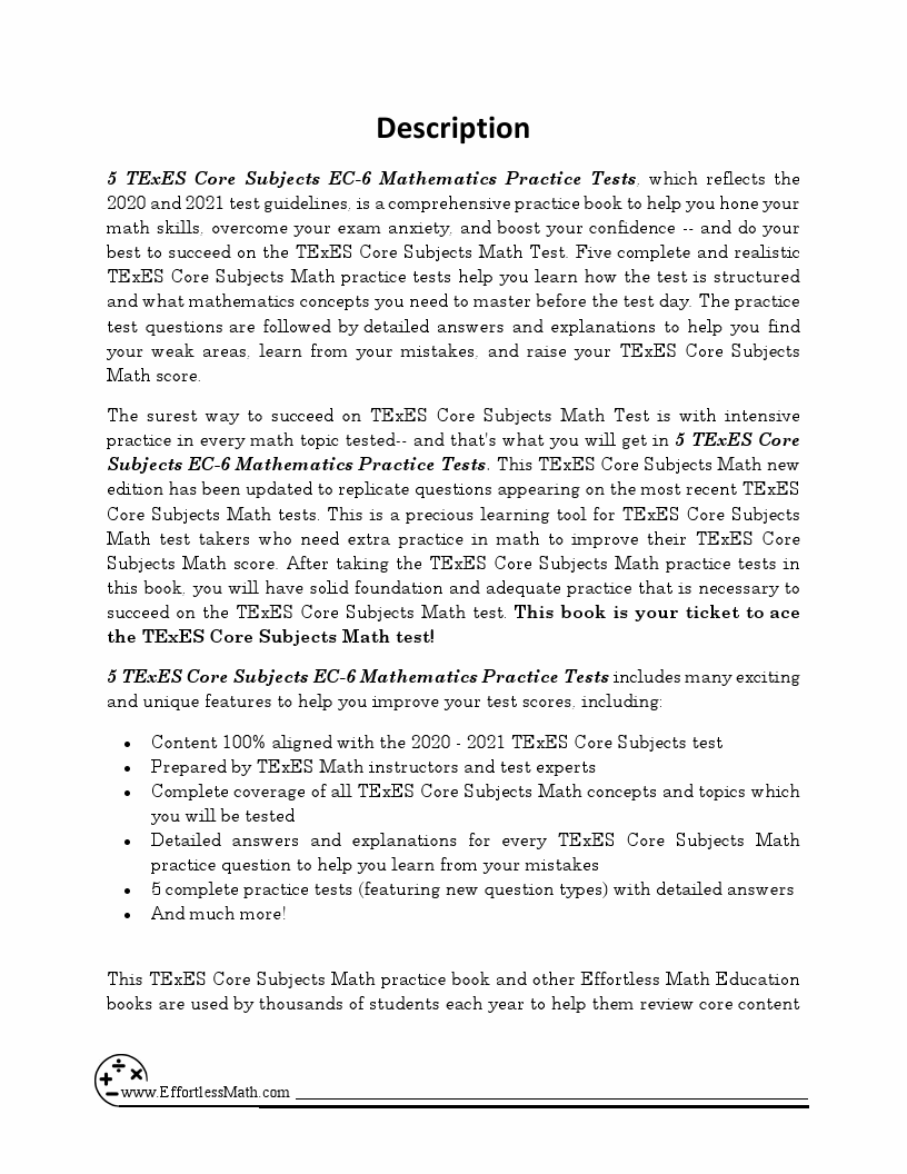 5 TExES Core Subjects EC-6 Mathematics Practice Tests: Extra Practice ...