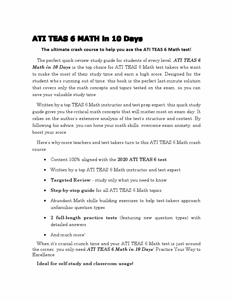 ATI TEAS 6 Math in 10 Days: The Most Effective ATI TEAS 6 Math Crash ...